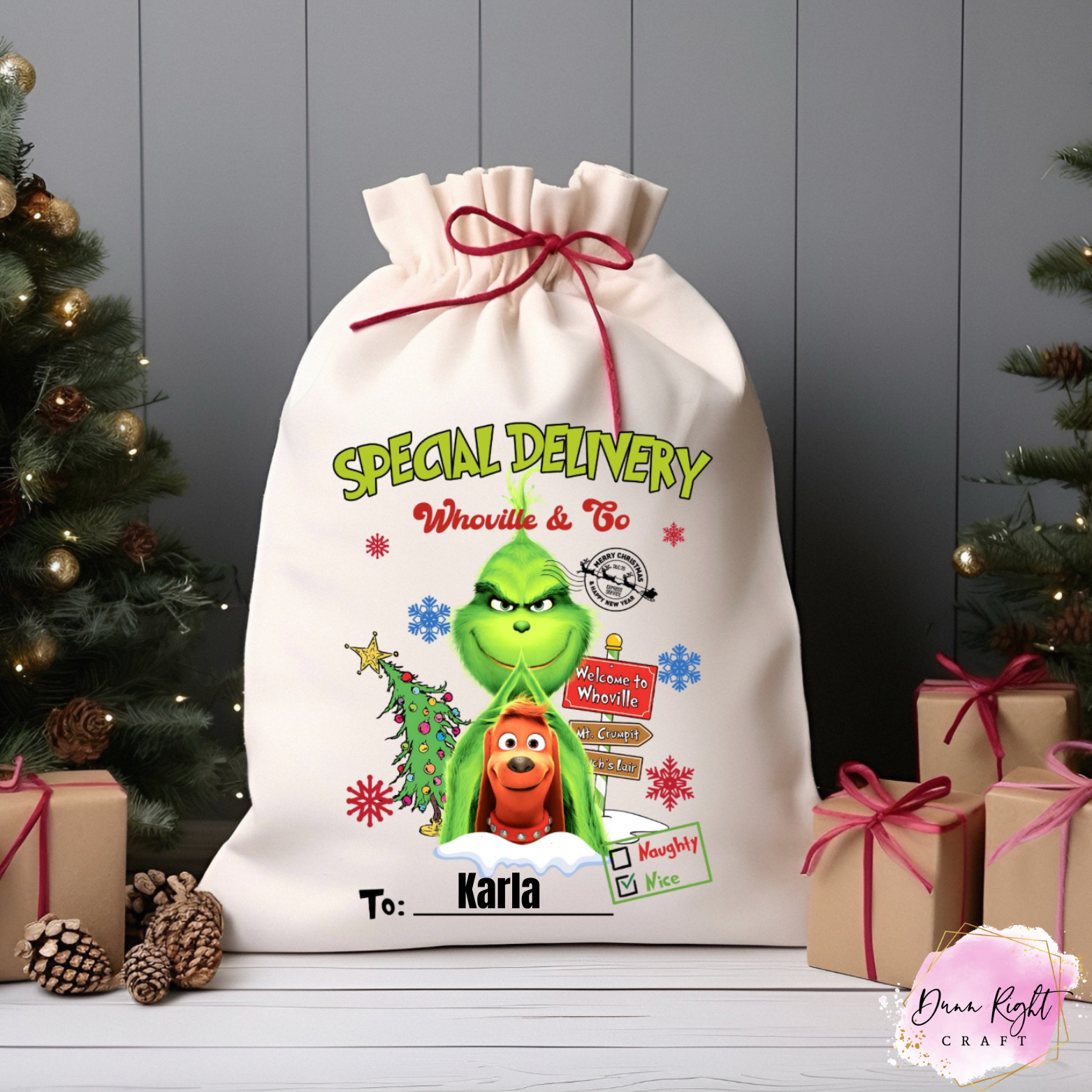 Grinch Christmas Sack Personalized – Dunn Right Craft